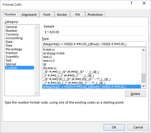 Custom Cell Format Microsoft Excel 2016