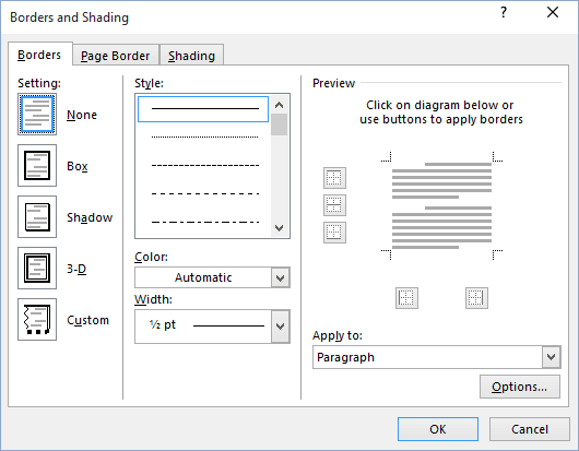 How To Use Paragraph Borders And Shading Microsoft Word 2016