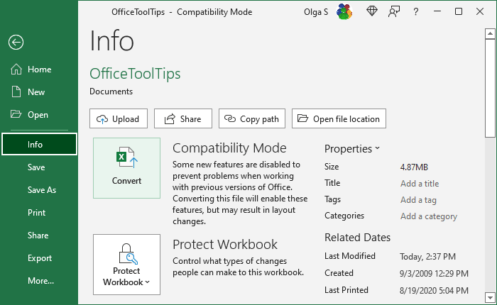 The Compatibility Mode In Excel Microsoft Excel 365